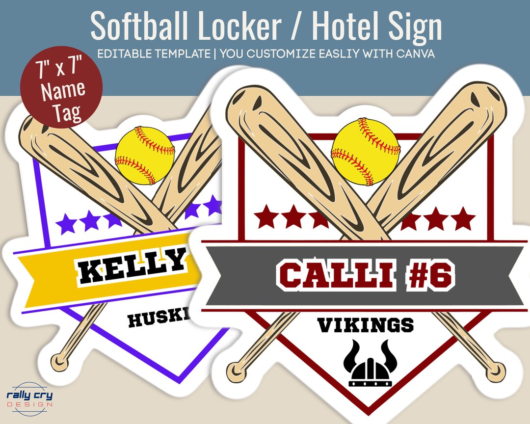 Softball Hotel Door Sign, Locker Decoration Name Tag, Softball ...