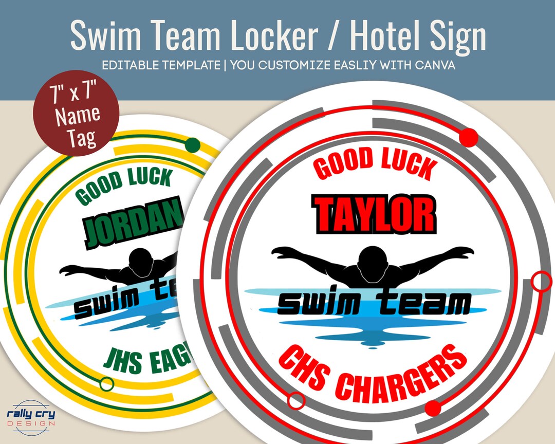 Swim Team Hotel Door Hanger, Swimmer's Name Tag, Locker Decoration Sign ...