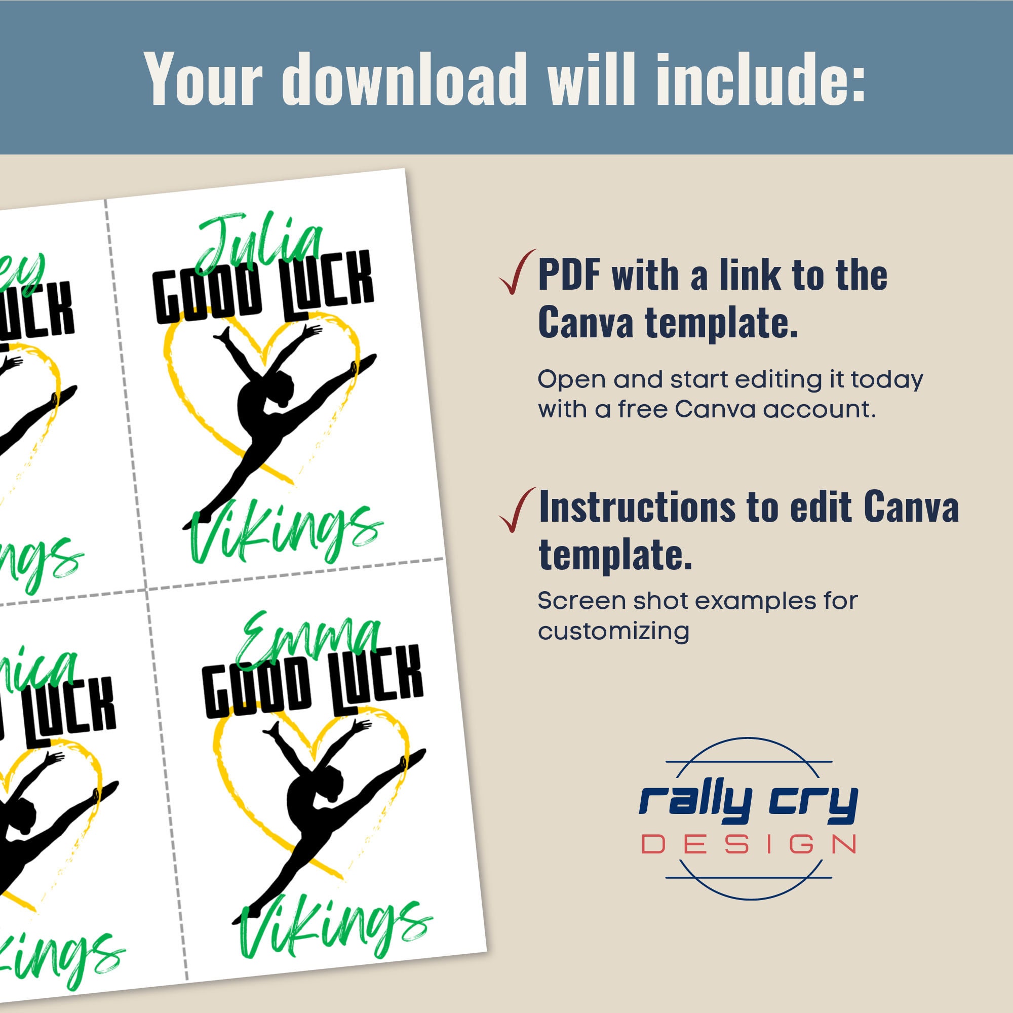 Good Luck Gymnastics Name Gift Tag Dance Team Name Tag for - Etsy