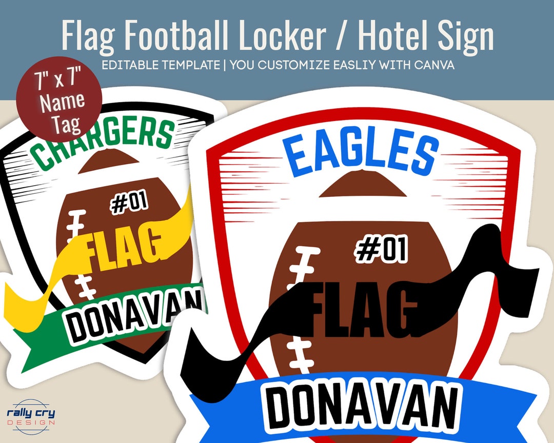 Flag Football Hotel Door Sign, Locker Decoration Name Tag, Flag ...