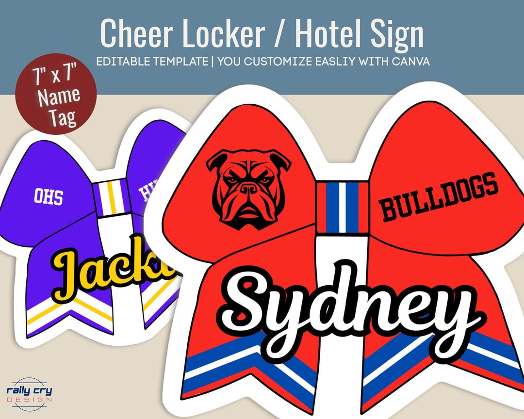 Cheer Bow Hotel Door Sign, Cheer Name Tag, Locker Decoration Name Tag ...