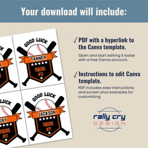 Good Luck Baseball Name Gift Tag, Team Snack Bag Name Tag, Travel ...