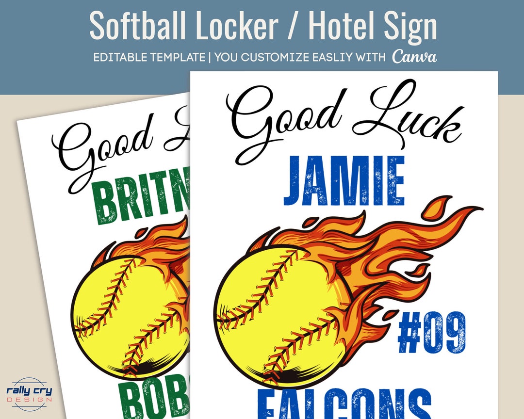 Good Luck Girls Softball Hotel Door Sign, Locker Decoration Name Tag ...
