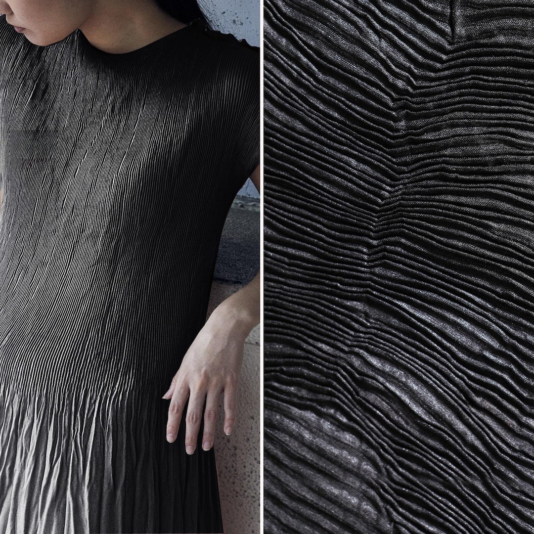 Black Pleated Crimping Fabric,designer Clothing Fabric,dress,wedding ...