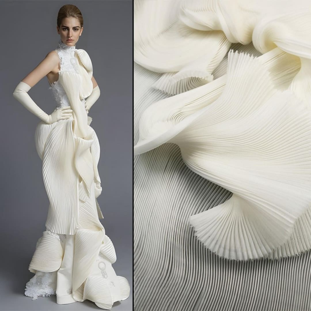 White Pleated Organza Fabric,hard Stripe Mesh,designer Clothing Fabric ...