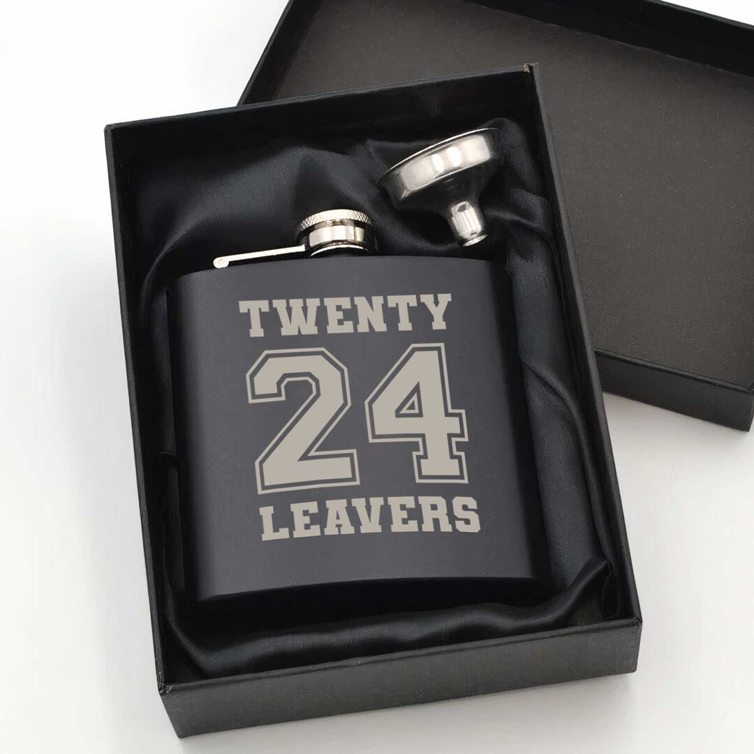 Twenty 24 Leavers Special Occasion Hip Flask 6oz Black Flask Pink Flask ...