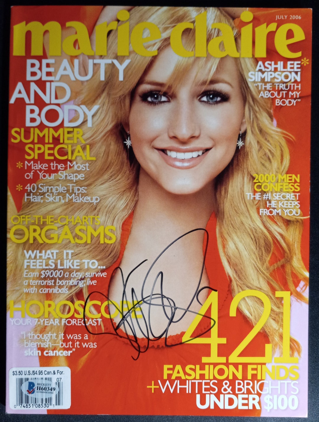 Ashlee Simpson Authentic Signed Marie Claire Magazine W Beckett Coa Etsy
