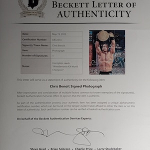 Chris Benoit Authentic Signed 8x10 Photo W/ Beckett LOA Authentication ...