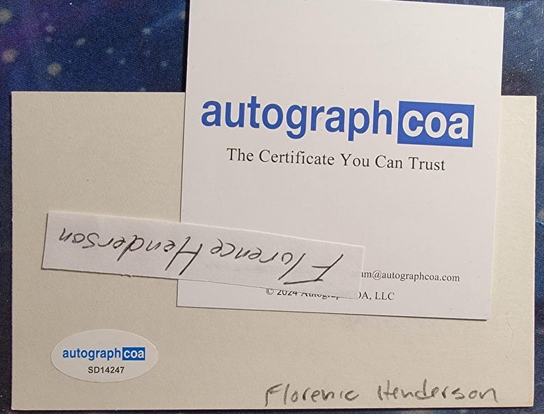 Florence Henderson Authentic Signed Index Card W/ ACOA the Brady Bunch ...