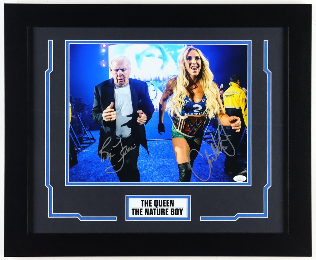 Ric Flair & Charlotte Flair Dual Signed Custom Framed 19"x23" Display W ...
