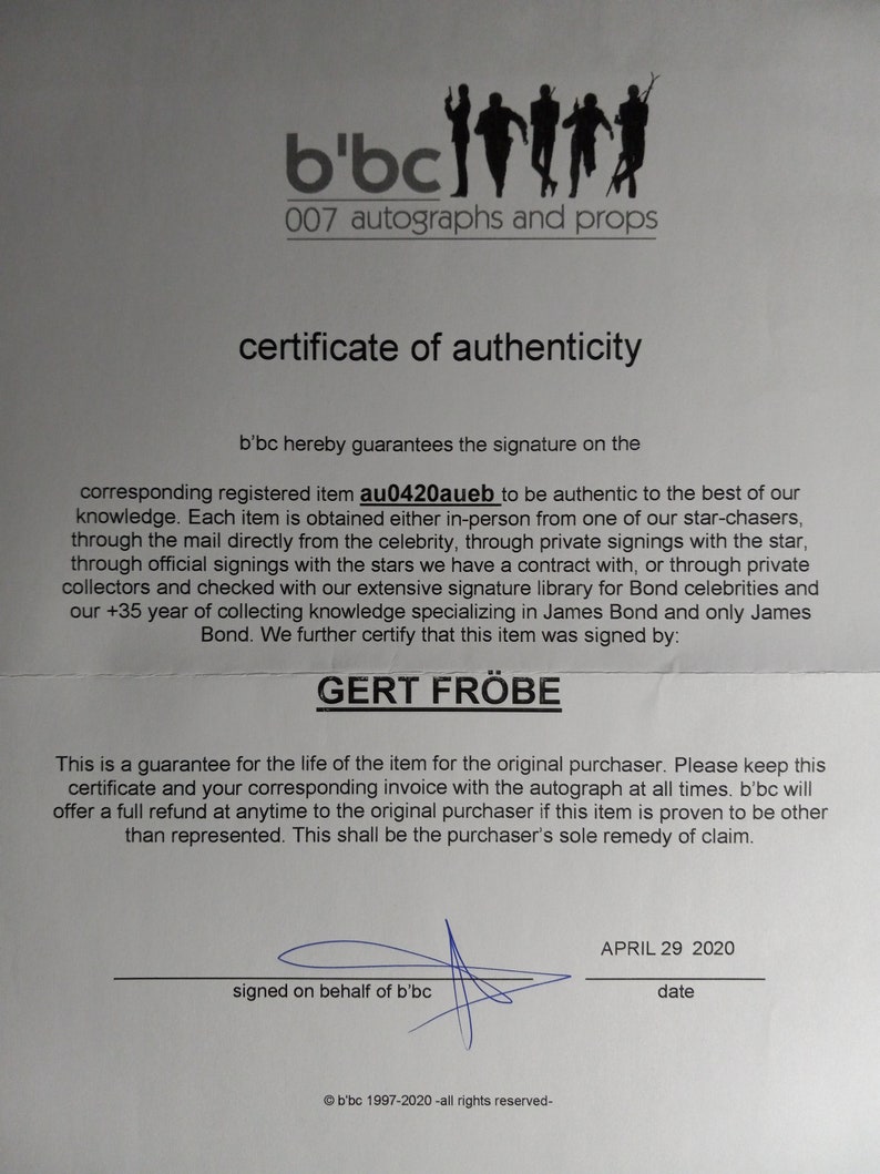 Gert Frobe Authentic Signed Slip With Photo & COA James Bond - Etsy