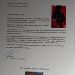 Predator Cast X4 12x18 Authentic Signed Photo W/ PSA LOA - Olivia Munn ...