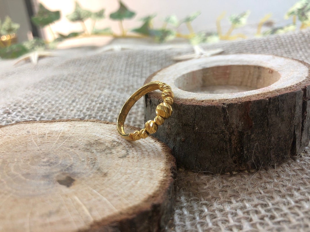Italian Ball Ring 14K Solid Gold Art Jewelry Dorica Bead In-line ...