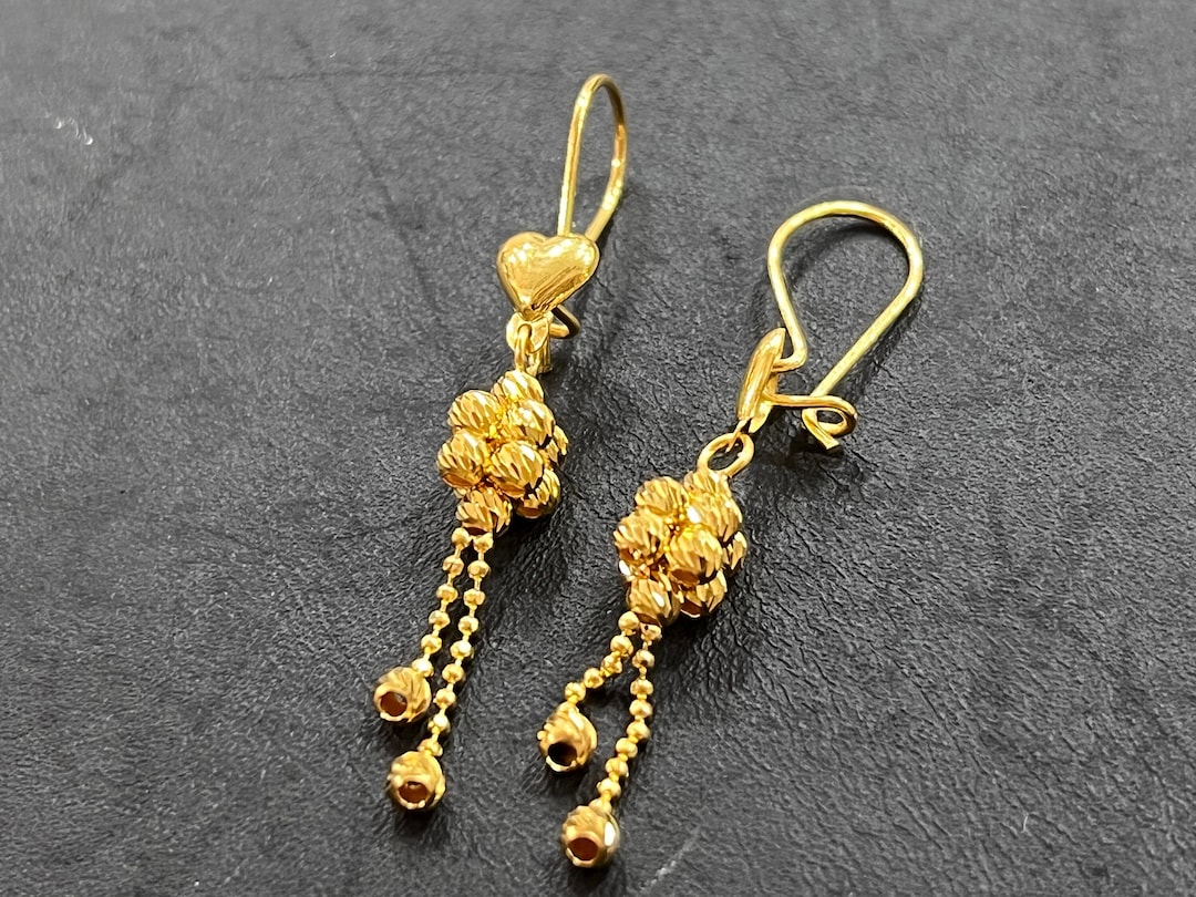22K Solid Gold , Dorica Ball Italian Earrings , Ball Earrings , Dangle ...
