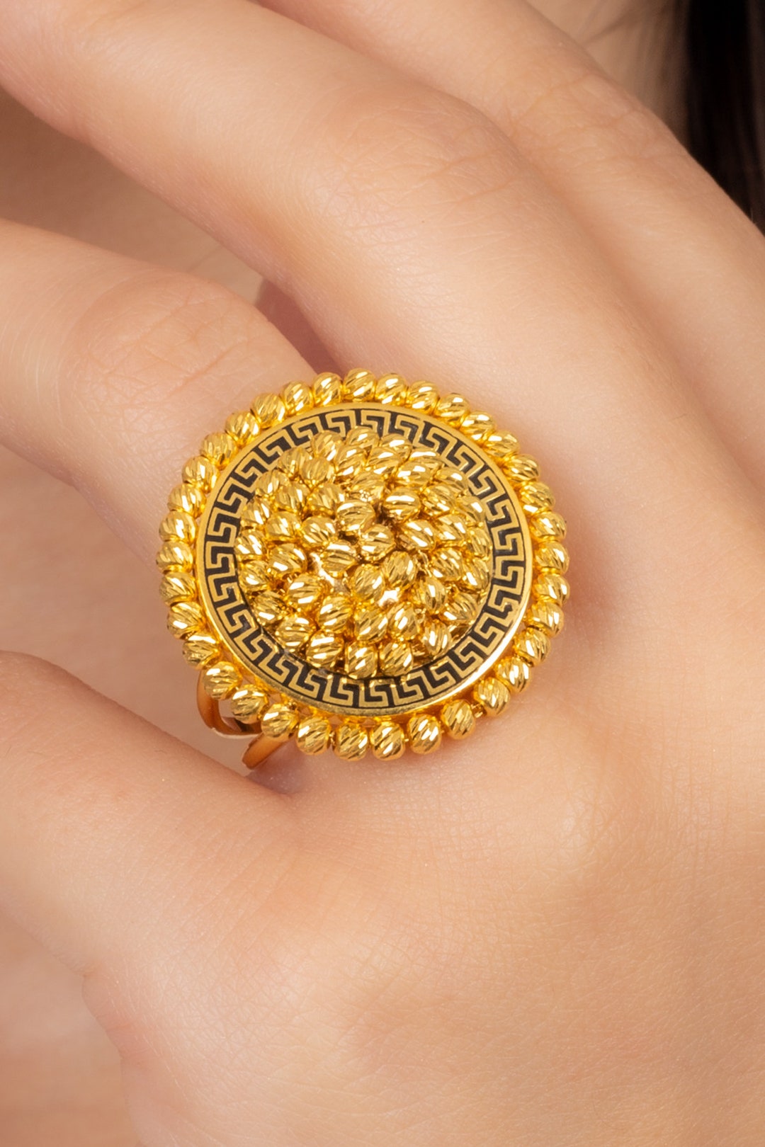 22K Solid Gold, Greek Key Ring, Medusa Ring, Dorica Ball Ring, Greek ...