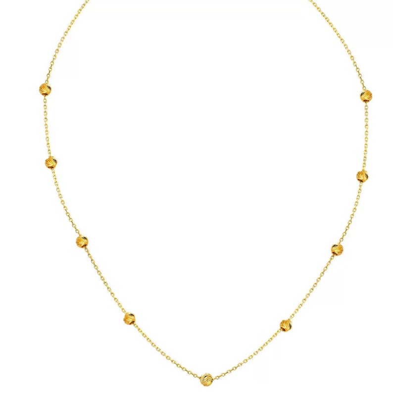 22K Solid Gold, Dorica Ball Chain , Dorica Beaded Chain , Italy Beaded ...