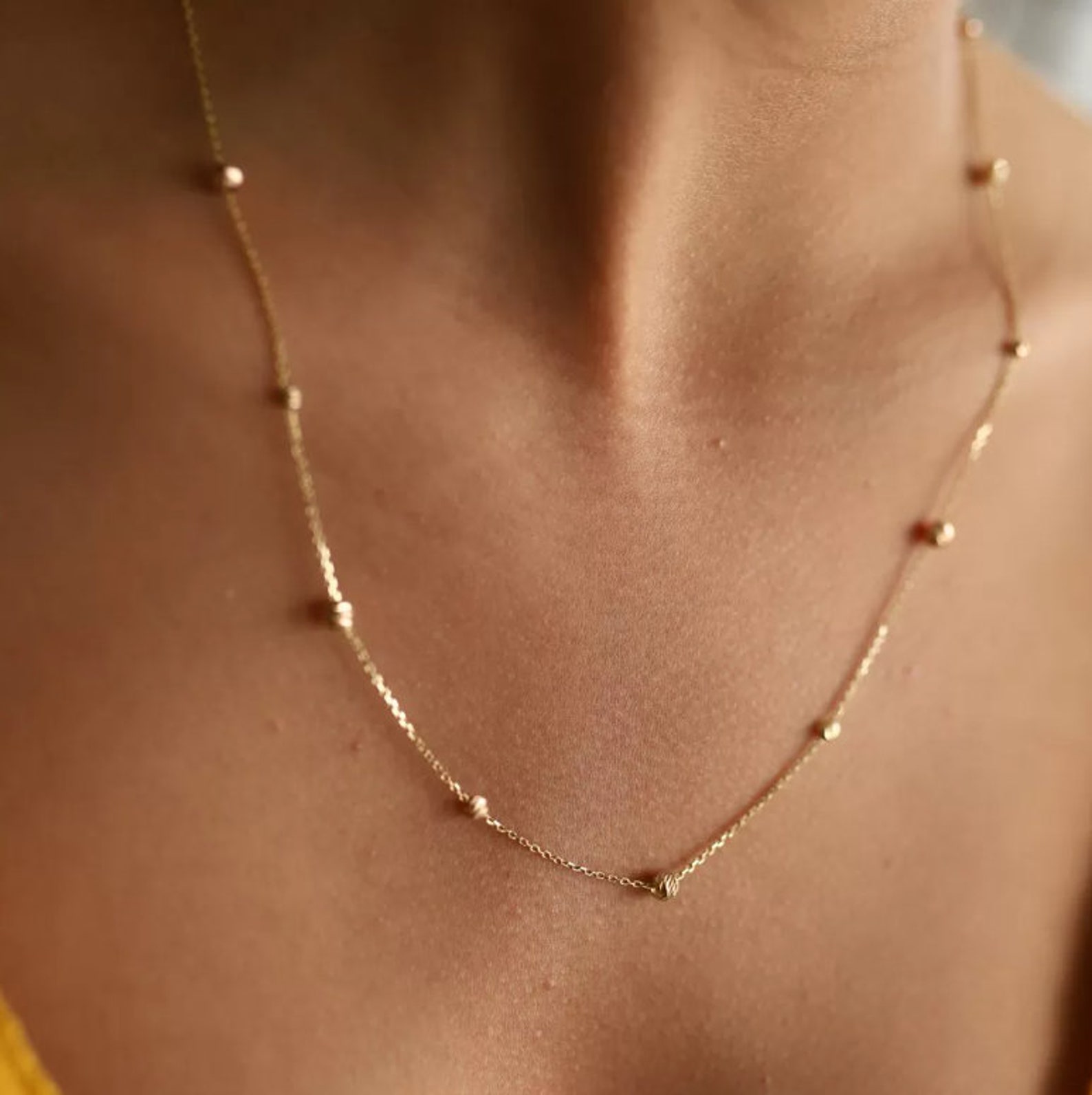 22K Solid Gold, Dorica Ball Chain , Dorica Beaded Chain , Italy Beaded ...