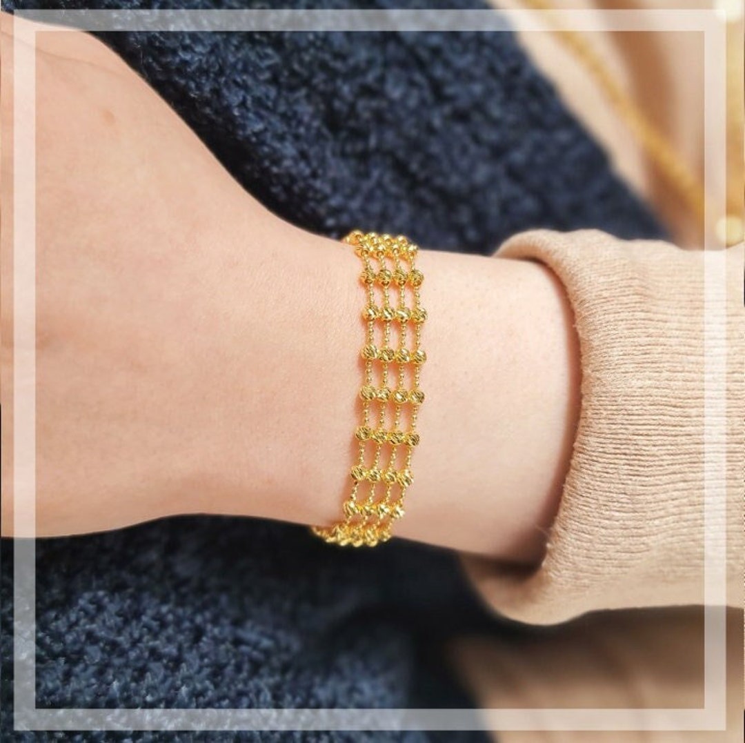 22K Solid Gold , Italian Dorica Ball Bracelet , Flamboyant Bracelet , 4 ...