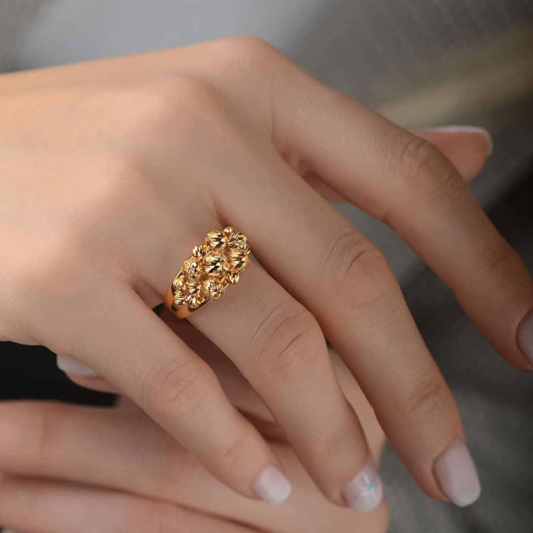 22K Solid Real Gold, Beaded Ring, Bubble Ring, Gold Textured Ball , Dot ...