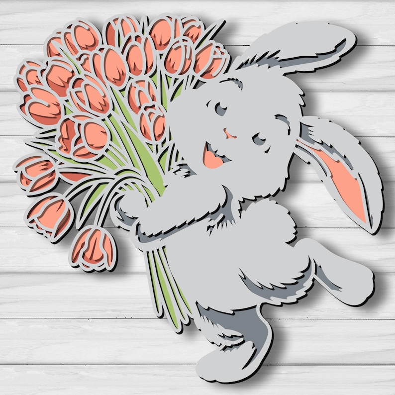 Bunny Tulips Multilayer SVG, Laser Cut File, Paper Cut, CNC, 3D Mandala ...