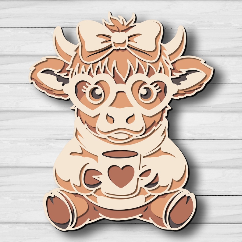 Highland Cow Coffee Laser Cut File, Multilayer 3D SVG (digital Download ...