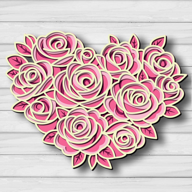 Rose Heart Multilayer SVG, Laser Cut File, Paper Cut, CNC, 3D Mandala ...