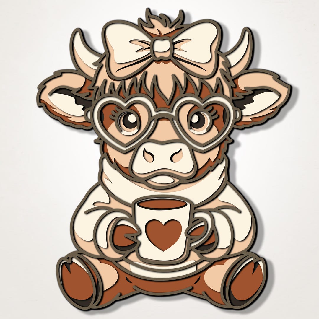 Highland Cow Coffee Laser Cut File, Multilayer 3D SVG (digital Download ...