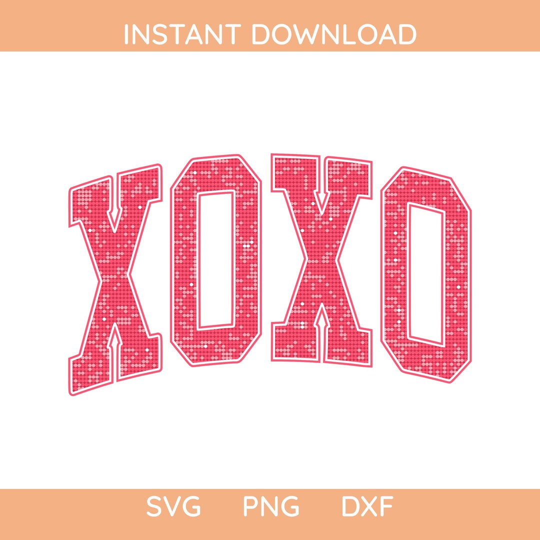 XOXO Pink Sequin Varsity Letters, Valentine's Day SVG Cut File (digital ...