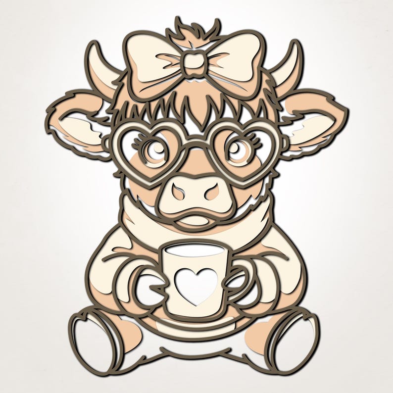Highland Cow Coffee Laser Cut File, Multilayer 3D SVG (digital Download ...
