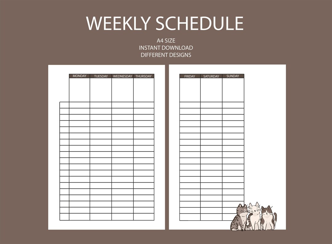 Weekly Schedule, Weekly Timetable, List, Cat Weekly Schedule, Printable ...