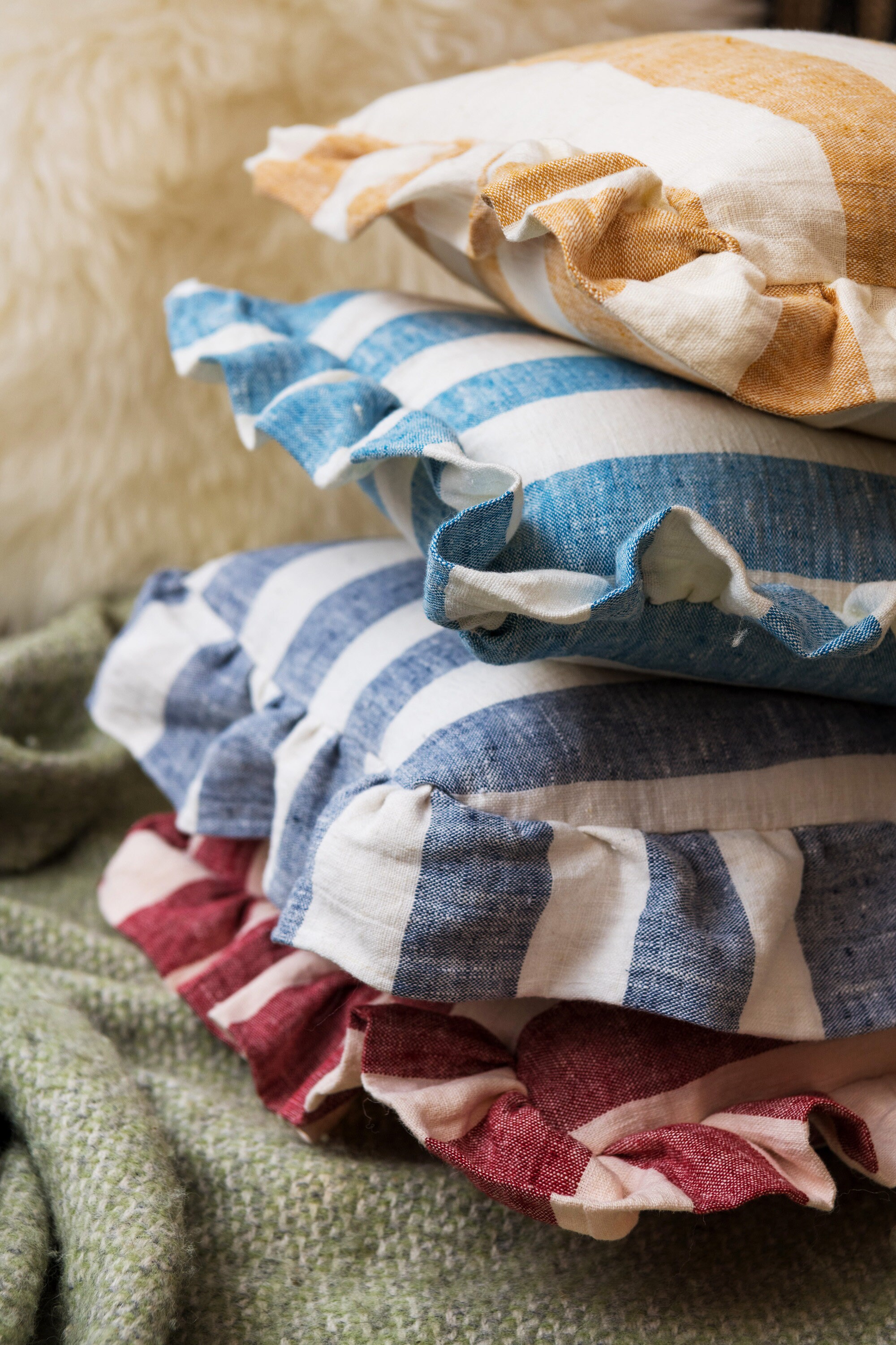 Premium 100% Washed Linen stripe Frilly Ruffle Linen Cushion - Etsy UK