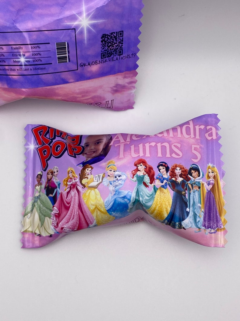 Disney Princess Ring Pop Custom Ring Pop Candy Label Personalized Candy ...