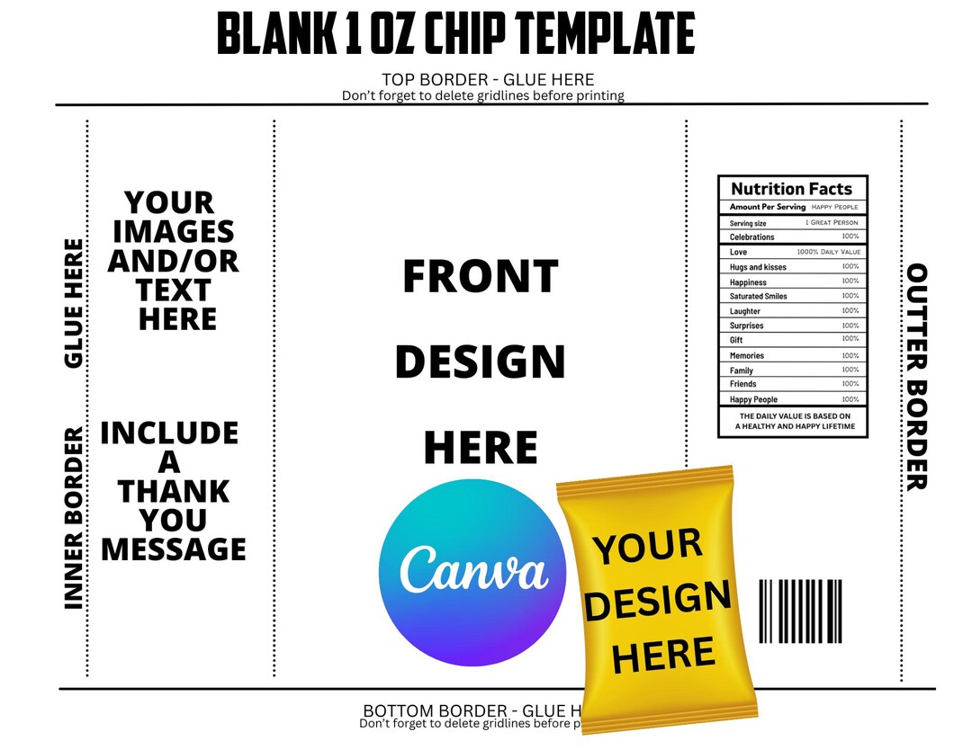 Blank Chip Bag Template, Canva Template, Editable, DIY Chip Bag, Fits ...