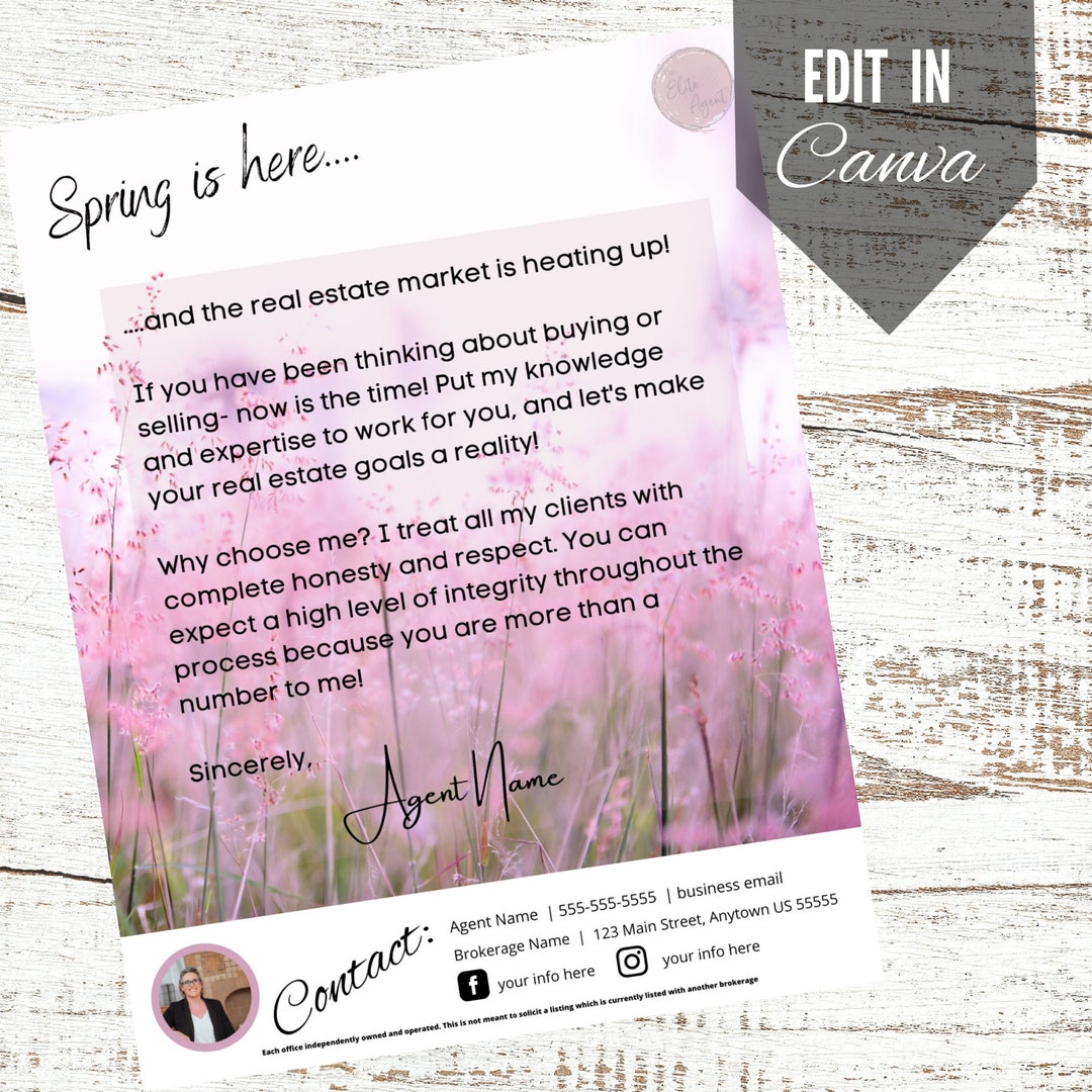 SPRING PROSPECTING Letter Realtor Real Estate Agent Marketing Template ...