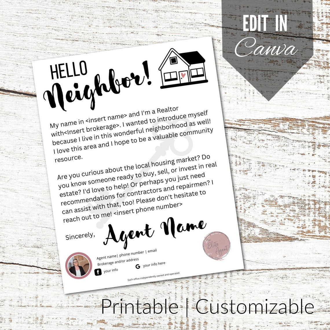NEIGHBORHOOD INTRODUCTION Letter Neighbor Real Estate Realtor Agent ...
