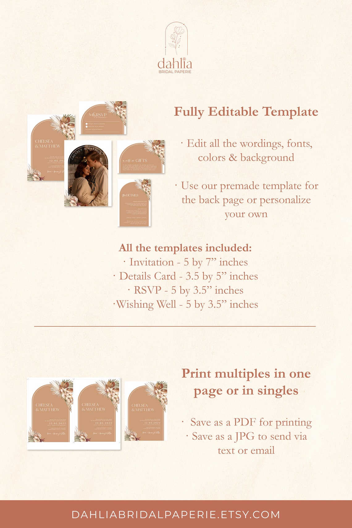 Boho Floral Wedding Invitation Template Set Editable Bohemian | Etsy