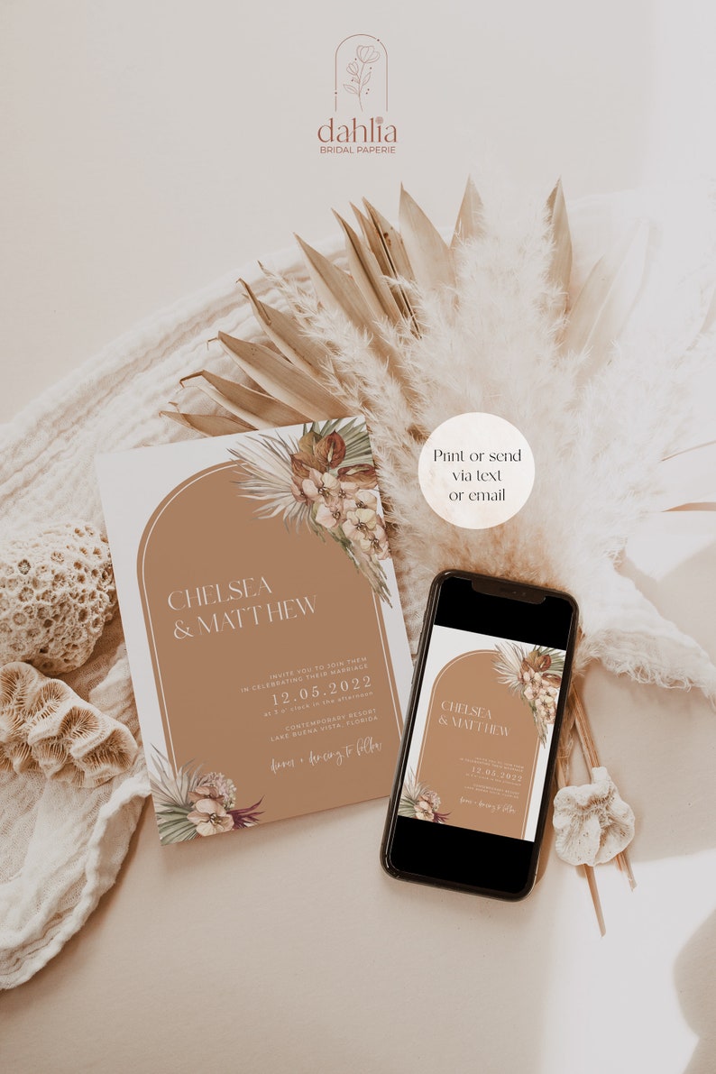 Boho Floral Wedding Invitation Template Set Editable Bohemian | Etsy