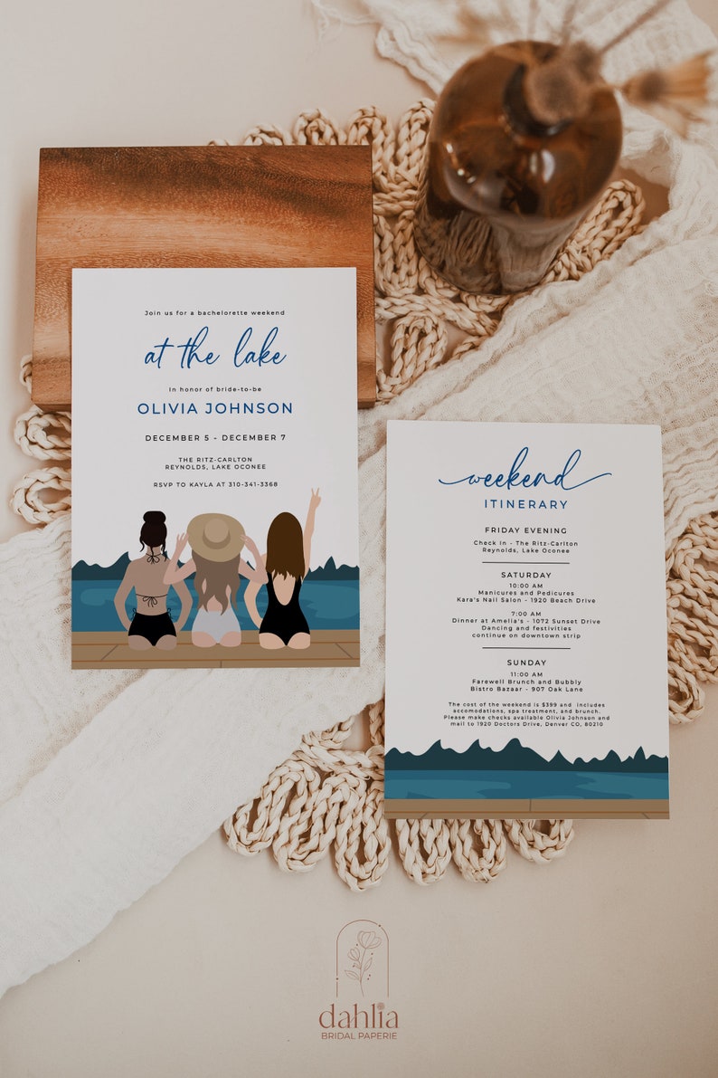 Lake Bachelorette Weekend Invitation & Itinerary Tropical - Etsy