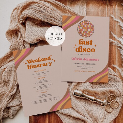Last Disco Retro Bachelorette Invite and Itinerary // Editable - Etsy