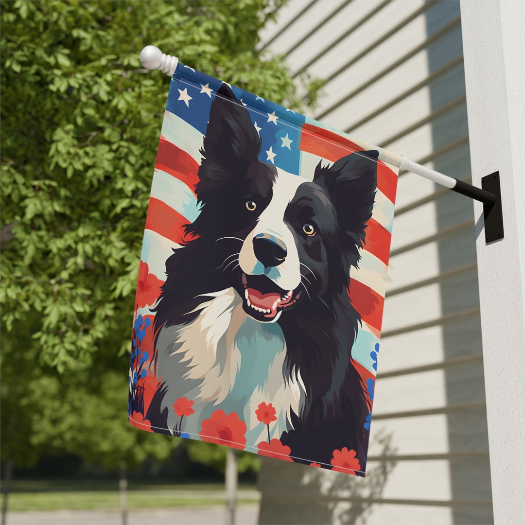4th of July Border Collie House Flag for Border Collie Art Lovers, Yard ...