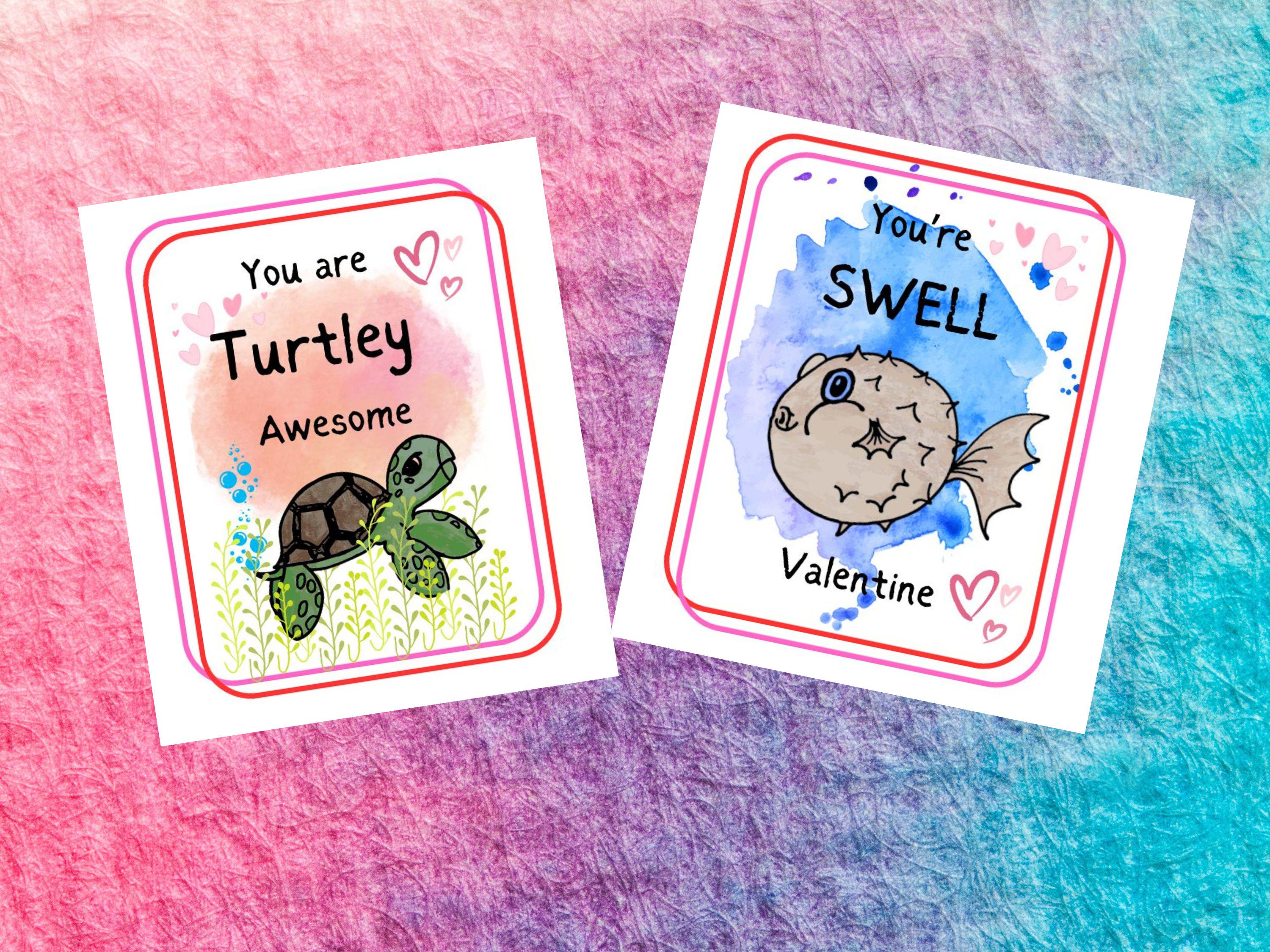 Sea Creature Valentine's Day Printable Cards – Full Color With ...