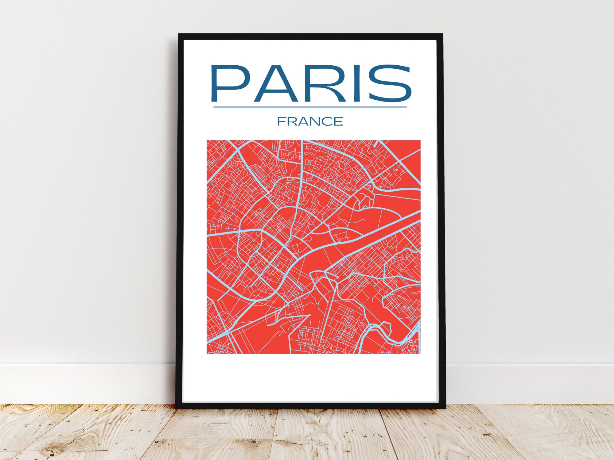 Digital Prints Art & Collectibles Prints Paris Map Download White Blue ...