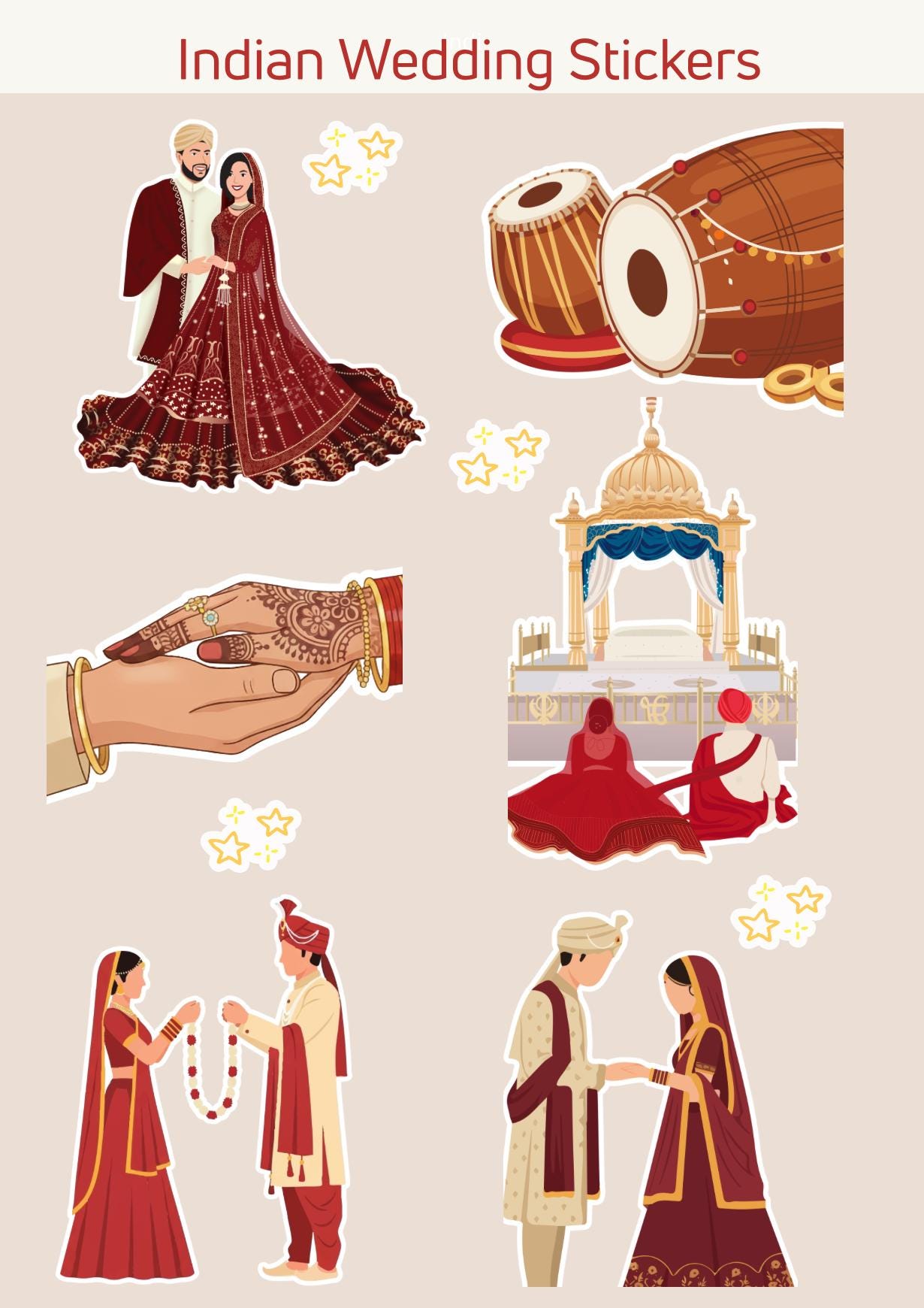 Indian Wedding & Indian Food Sticker Sheets | 12 Stickers Total ...