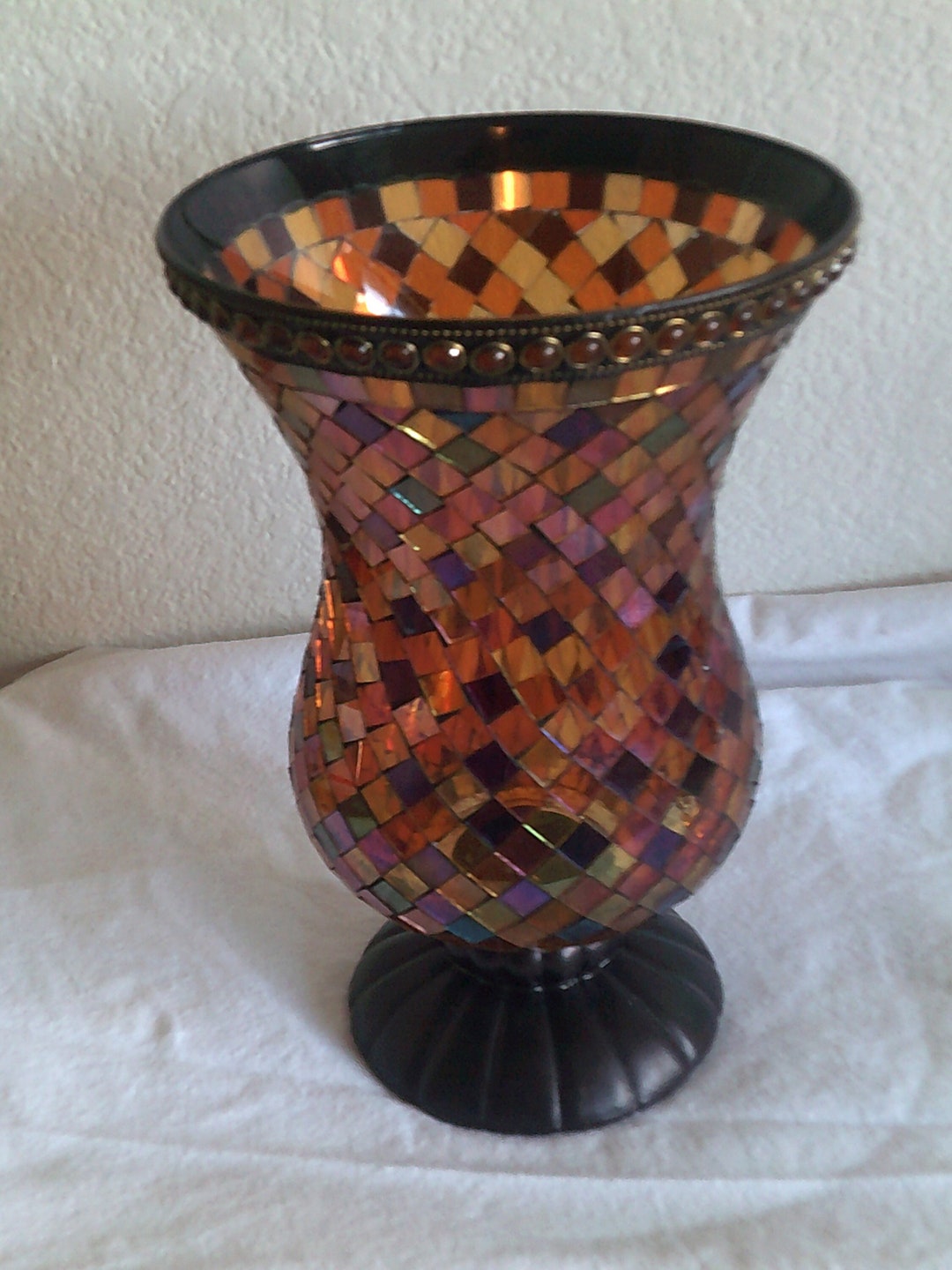 Beautiful PARTYLITE Hurricane Mosaic Stained Glass Candle Holder GLOBAL ...
