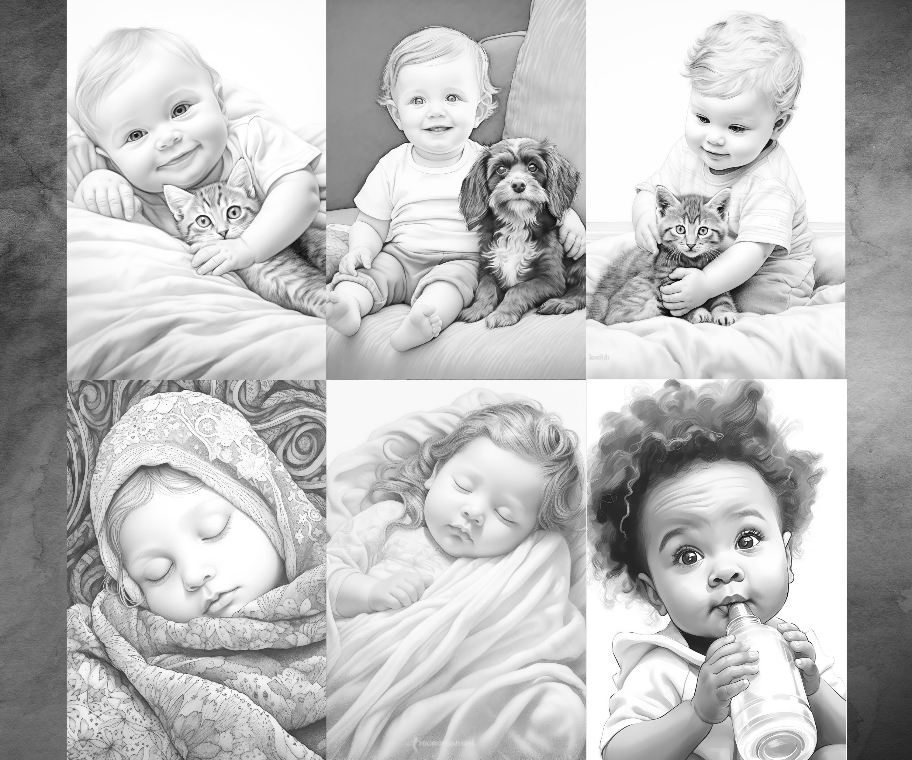Baby's Day Grayscale Coloring Pages: HD Printable Illustrations (PDF ...