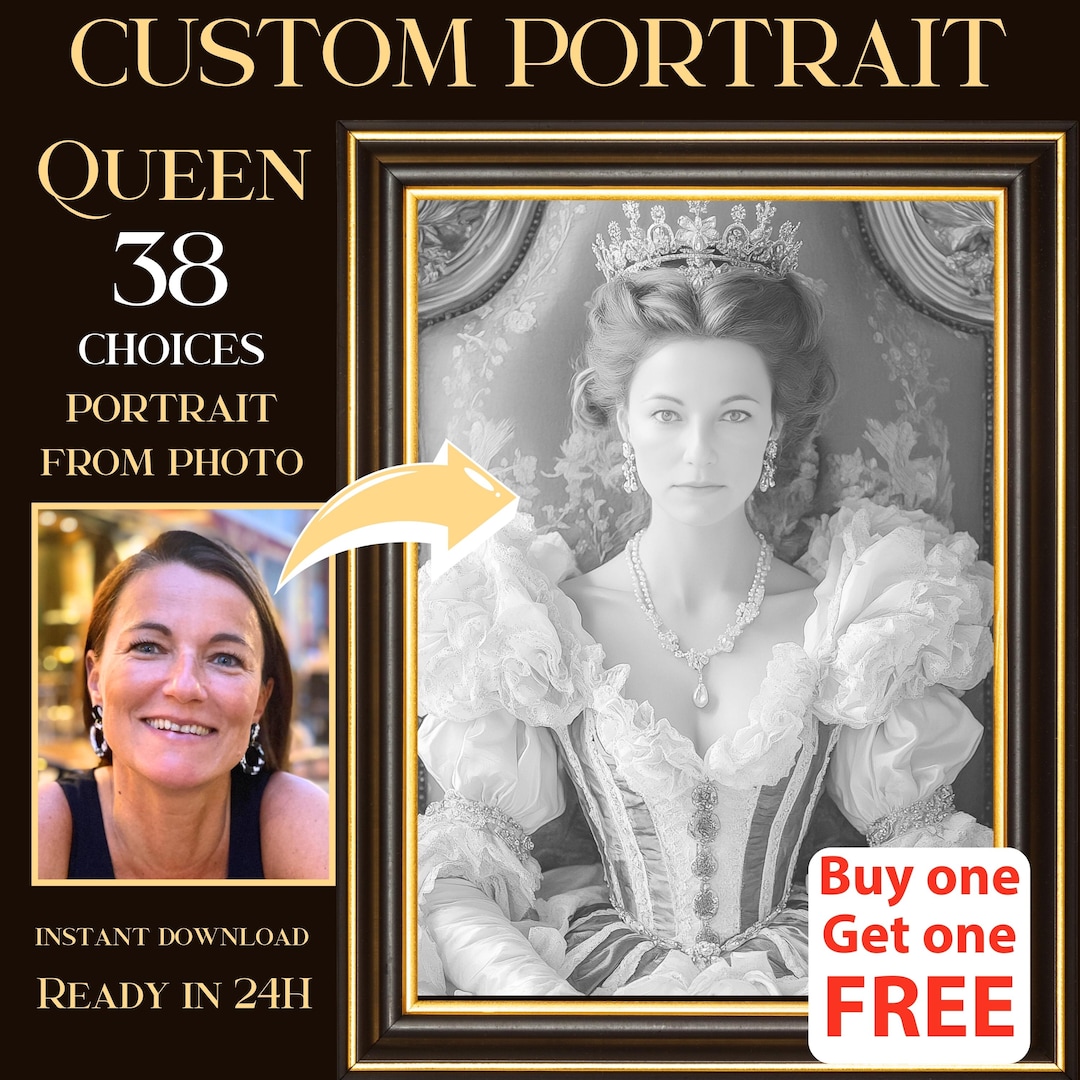 Custom Queen Portrait to Color in Grayscale. Custom Coloring Poster ...