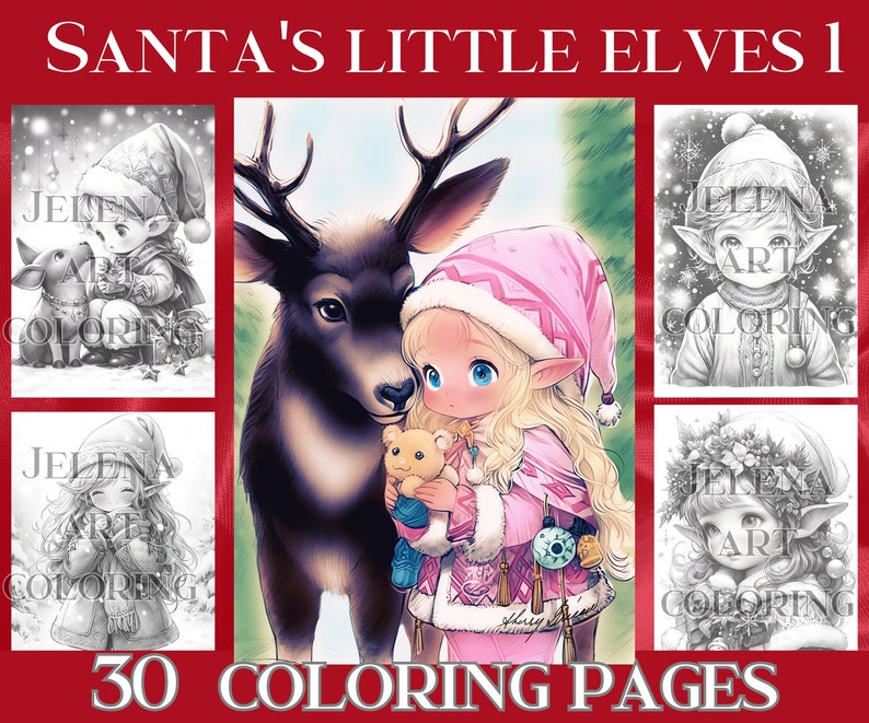 Grayscale Christmas Coloring Book: Santa's Little Elves (PDF Download ...