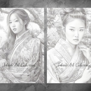 20 Japanese Garden Geisha Grayscale Coloring Pages | HD 300 Dpi A4 ...