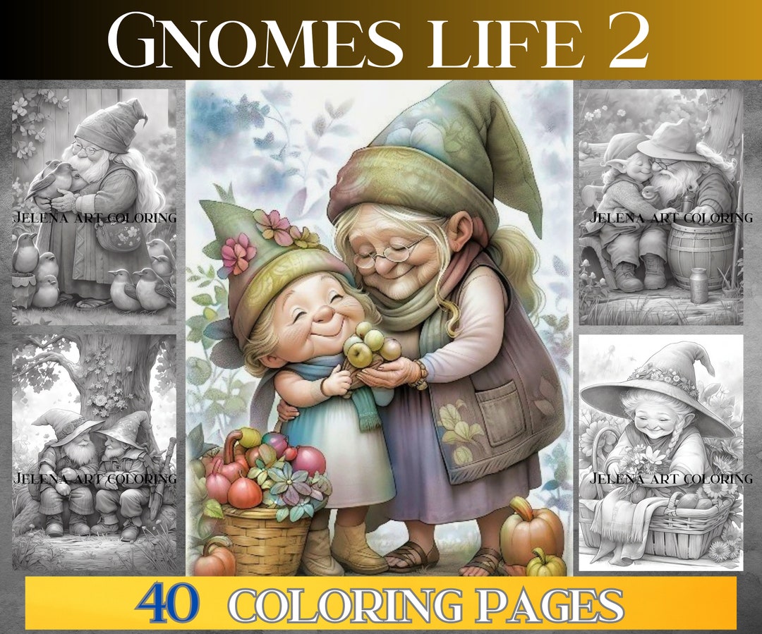 Gnomes Life 2, Grayscale Coloring Book Adult. Whimsical World of Gnomes ...