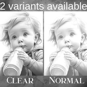 Cute Baby's Day Grayscale Coloring Pages | 300 Dpi HD PDF | Clear ...